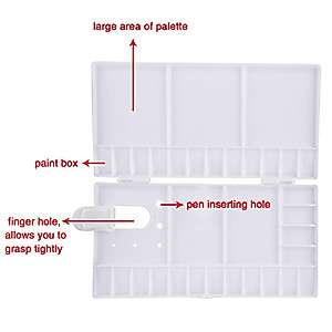 Watercolor Palette Folding Paint Tray Plastic Painting Pallet with 33 Compartments, Thumbhole and Brush Holders, White