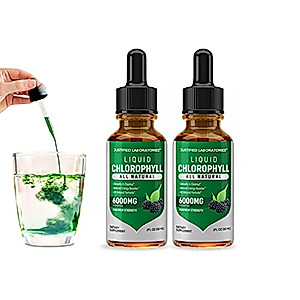 (2 Pack) Liquid Chlorophyll Drops 6000MG Maximum Strength All Natural Green Concentrate Blend Filled with Antioxidants Minerals and Vitamins 2 FL OZ