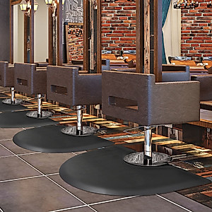 Salon mats for Hair Stylist 3′x5′ Barber Shop Salon Floor Chair Mat -Black Semi Circle Hair Stylist Station Mats -1/2" Thick Office Comfort Floor Mat