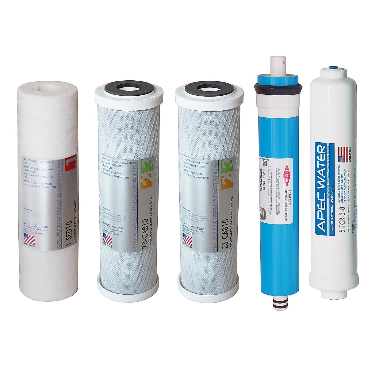 APEC Water Systems FILTER-MAX90-38 US Made 90 GPD Complete Replacement Set for Ultimate Series Reverse Osmosis Water Filter System with 3/8" D Tubing Quick Dispense, White