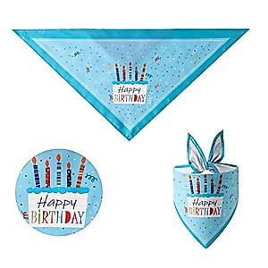 Dog Birthday Hat Bandana - Dog Birthday Party Supplies Birthday Dog Hat with Numbers Dog Bandana and Blingbling Dog Bow Set for Small Medium Dogs Pets (Blue)