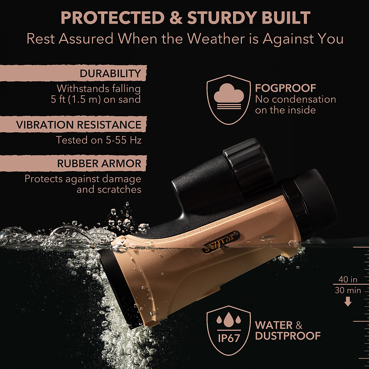 Scotar 12x50 Monocular Telescope - FMC Fogproof, IP67 Waterproof Hand Held Telescope - BAK4 Phase and Dielectric Coated Prism - Adventure Accessories Set: Bag, Smartphone Adapter, Mini Tripod