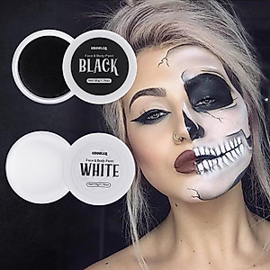 Black and White Face Paint,Halloween Skeleton Face Paint Kit with 2Pcs Painting Brushes,Water Based Body Paint for Adults & Kids,SFX Makeup Palette for Zombie,Joker,Clown,Cosplay,Costume,Theater