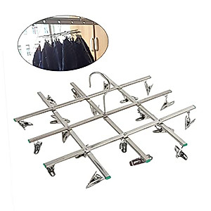 CAXUSD Collapsible Clothes Rack Foldable Laundry Rack Underwear Drying Clips Clothes Hanger Stainless Steel Clothes Hanger Windproof Drying Rack Socks Rack Coat Hanger Silver