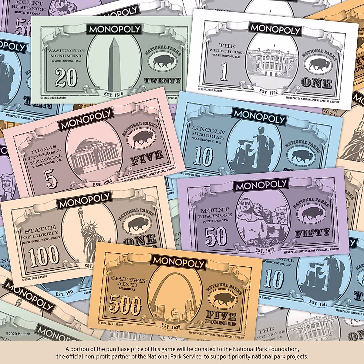 Monopoly National Parks 2020 Edition | Featuring Over 60 National Parks from Across The United States | Iconic Locations Such as Yellowstone, Yosemite, Grand Canyon, and More | Licensed Monopoly Game