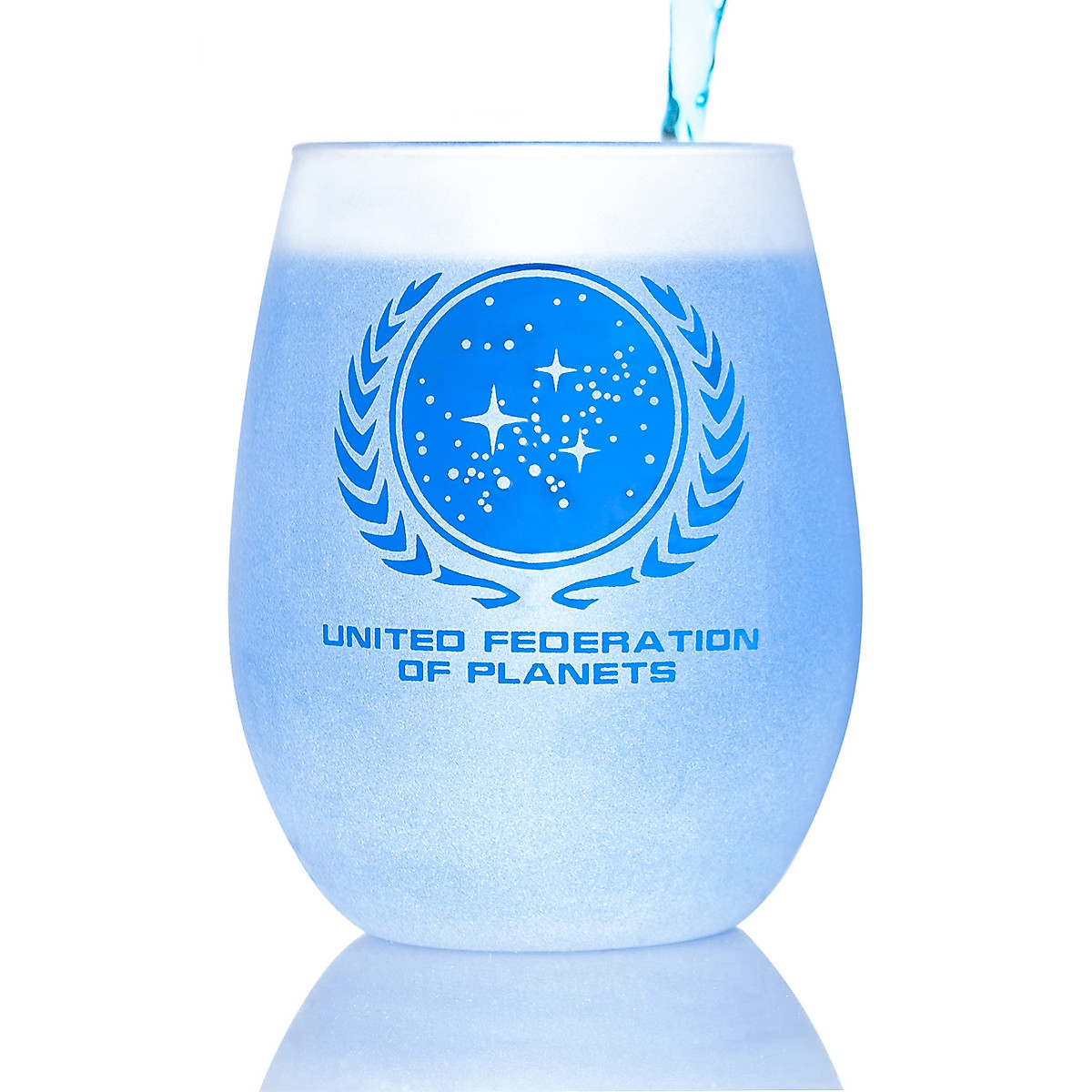 STAR TREK Personalized Federation of Planets Stemless Wine Glass - Premium Quality Licensed, Handcrafted Glassware, 15oz Collectible Gift for Series Lovers