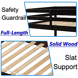 Anwick Twin Over Twin Low Bunk Bed with Stairs and Rails, Wooden Bunk Beds Frame with Safety Guardrail and Slats for Toddlers, Kids, Teens, Boys, Girls, Noise-Free (White) (Black)