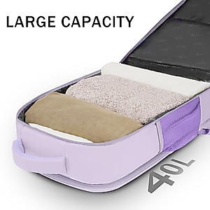 MATEIN Travel Backpacks for Women, Flight Approved 17 Inch Carry on Luggage Backpack with USB Charge Port, 40L Laptop Daypack Business College Overnight Weekender Bag, Light Purple