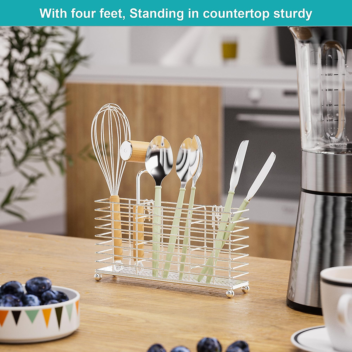 iPEGTOP Utensil Drying Rack Basket Holder for Kitchen Counter, Hanging Standing Cutlery Silverware Flatware Organizer with Hooks for Spatula Spoon, Rustproof 304 Stainless Steel