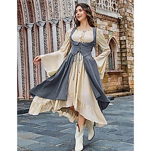 Scarlet Darkness Women Renaissnace Faire Costume Peasant Medieval Lace Up Overdress Slate Gray S