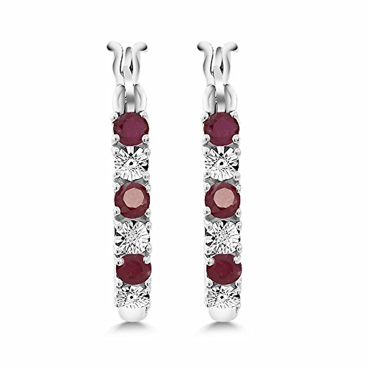 Gem Stone King 925 Sterling Silver Red Ruby and White Lab Grown Diamond Accent Women's Hoop Earrings (0.83 Cttw, 22MM = 0.85 inches Diameter)