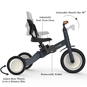 newyoo Toddler Bike, Toddler Tricycle for 1-3 Year Olds, 3 in 1 Balance Bike, Trike with Safety Belt & Backrest, Gift & Toys for Boys & Girls, TR001 (Dark Grey)