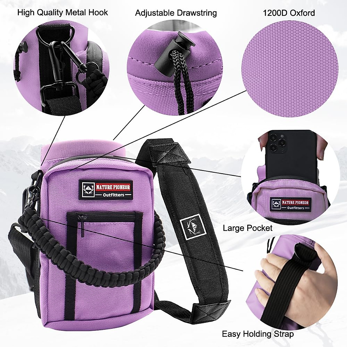 NATURE PIONEOR Water Bottle Holder with Strap 32 oz Insulated Water Bottle Carrier Sling Sleeve for Hiking,Outdoor Camping,Gym