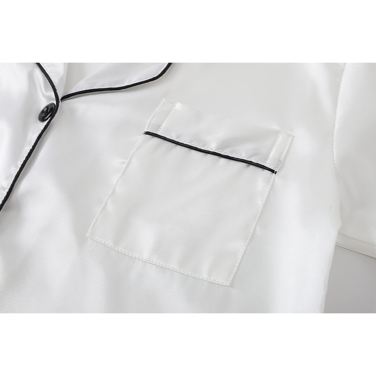 Vopmocld Big Kids Unisex Pjs Set Girls Boys Silk Pajama Sets Satin Clasic Sleepwear Summer 2 Pieces Button Down Nighty, White, 14