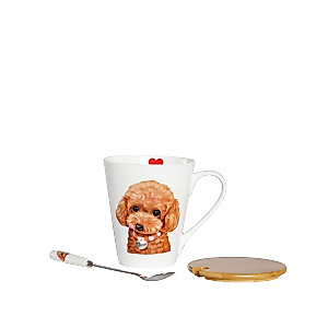 Pet Portrait Porcelain Water Cup w Lid & Spoon (Poodle(Red))