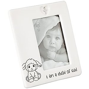 Precious Moments Child of God 4 x 6 Ceramic Baptism Charm 183434 Photo Frame, One Size, Multi