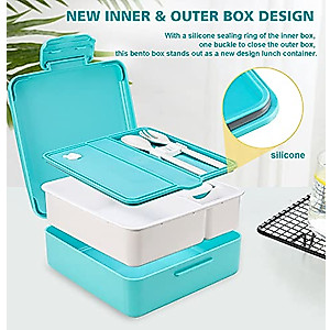 ECHTPower Bento Box, 1.3L Lunch Box with Handle Outer Box for Kids Children, Leak-Proof Lunch Containers with 4 Compartments, Extra Sauce Cup, Cutlery,Food-Safe Materials,Microwave and Dishwasher Safe