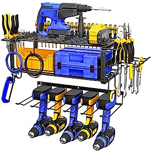 Housolution Power Tool Organizer, 3 Layers 5 Drill Slots Garage Storage Rack, Heavy Duty Metal Drill Holder Wall Mount Floating Shelf, Tool Organizers and Storage for Warehouse| Father's Day Gift