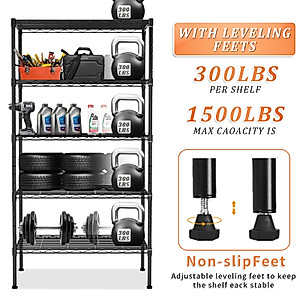BSTOPHKL Wire Shelving Storage Shelf 5 Tier Wire Shelves Unit, 1500lbs Capacity Adjustable Rolling Metal Racks with Wheels,Metro Shelving Heavy Duty for Kitchen, 30" D x 14" W x 60" H, Black
