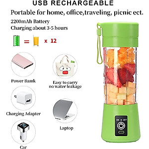 Portable Blender Mixer,Personal Juicer,Smoothies and Shakes Blender,HandCup Fruit Machine Blender 380 ML (Blue, Pink, Purple & Pink Color available) (Green)