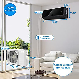 ROVSUN Wifi Enabled 12,000 BTU Mini Split AC/Heating System with Inverter, 19 SEER 115V Energy Saving Ductless Split-System Air Conditioner with Pre-Charged Condenser, Heat Pump & Installation Kit (Black Series)