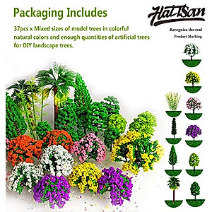hatisan 37pcs Mixed Model Trees 1.45-5.5 inch (3.7 -14 cm), Ho Scale Trees Diorama Supplies, Model Train Scenery, Fake Trees for Projects, DIY Scenery Landscape Woodland Scenery - Multiple Type