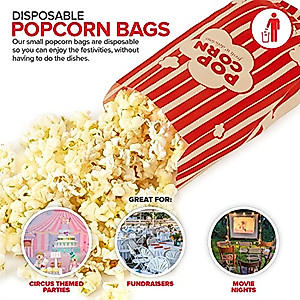 1 oz Paper Popcorn Bags Bulk (100 Pack) Small Kraft & Red Pop-corn Bag Disposable for Carnival Themed Party, Movie Night, Halloween, Popcorn Machine Accessories & Supplies, Individual Servings