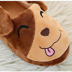 DADAWEN Toddler Boys Girls Soft Plush Slippers Cartoon Cute Animal Warm House Shoes Brown/Dog US Size 9-10 Toddler