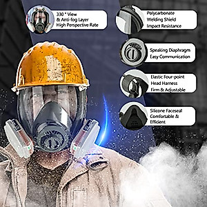 AMZYXUAN Full Face Respirator Mask, Reusable Respirator Mask with Filters, Gas Mask with Activated Carbon Filter for Gases, Dust, Vapors, Paint, Spray, Epoxy Resin, Welding, Chemicals