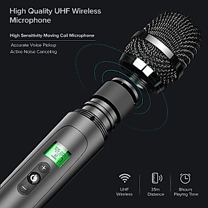 WinBridge Karaoke Machine with Wireless Microphones, Portable Bluetooth Speaker with Bass/Treble/Shoulder Strap, PA System with Remote Control, Professional Karaoke Speaker for Party T9