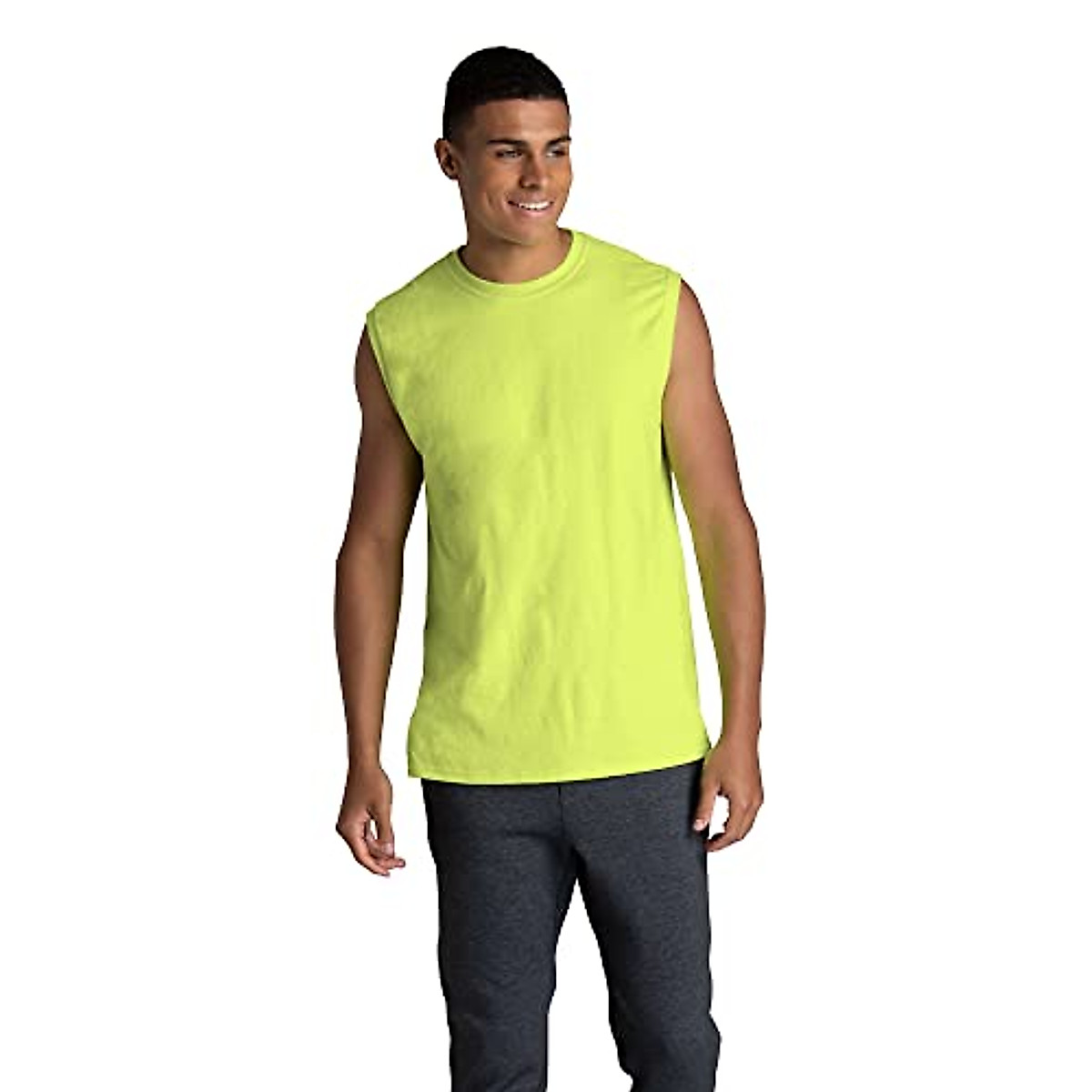 Fruit of the Loom Men's Eversoft Cotton Sleeveless T Shirts, Breathable & Moisture Wicking with Odor Control, Sizes S-4x, Muscle-2 Pack-Safety Green