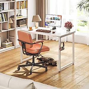 Coleshome 40 Inch Computer Desk, Modern Simple Style Desk for Home Office, Study Student Writing Desk, White