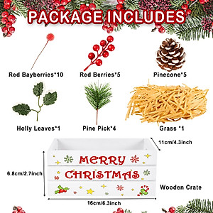 Christmas Table Centerpieces Mini Merry Christmas Wooden Crate, Christmas Tiered Tray Decorations Christmas Flower Arrangements with Pinecone Red Berries for Tiered Tray Shelf Table Kitchen Home Decor