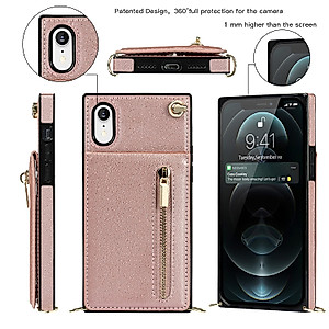 Jaorty Crossbody Phone Case for iPhone XR Case with Card Holder for Women,iPhone XR Case Wallet with Strap Lanyard for Men,PU Leather Magnetic Clasp with Kickstand 6.1", Rosegold
