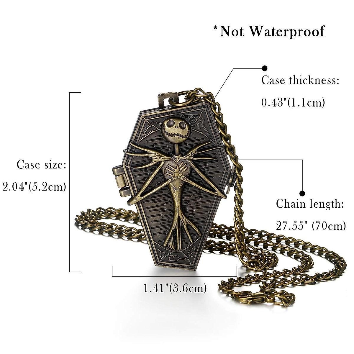 Lancardo Men's Pocket Watch Bronze Vintage Irregular Punk Skull Case Arabic Numeral Display Quartz Pocket Watch with Chain for Father's Day