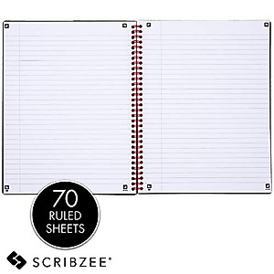 Black n' Red Notebook, Durable Poly Cover, Premium Optik Paper, Scribzee App Compatible, Environmentally Friendly, Spiral Binding, 11-3/4" x 8-1/4", 70 Double-Sided Ruled Sheets, Secure Bungee Closure, 1 Count (E67008)