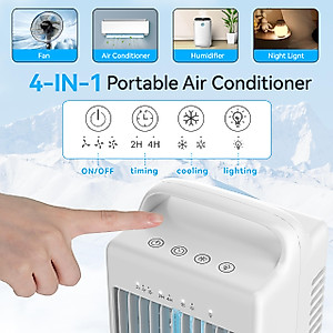 Portable Air Conditioners, 900ml Cooling Fan Evaporative Air Cooler Small Portable AC with 3 Speeds, 2 Mist, 7 Colors LED Light & 2/4H Timer, Personal Mini Air Conditioner for Room Bedroom Office Desk