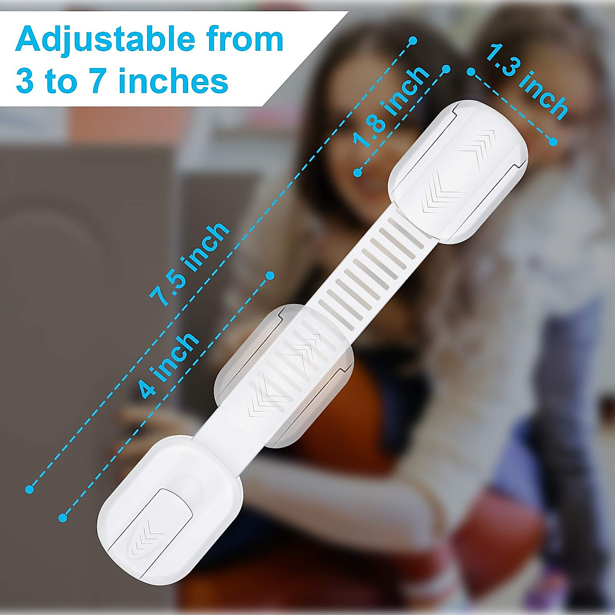 Child Safety Cabinet Locks (6 Pack) Adhesive Furniture Latches for Baby Proofing Cabinets, Drawers, Appliances, Toilet Seat, Fridge, Oven & More,No Tools or Drilling - Adjustable Strap