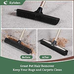 Eyliden Carpet Rake for Pet Hair Removal, 2-in-1 Rubber Broom with Squeegee and 54’’ Telescopic Long Handle, Fur Pet Hair Removal Broom for Carpet Rug Floor Hardwood Tile