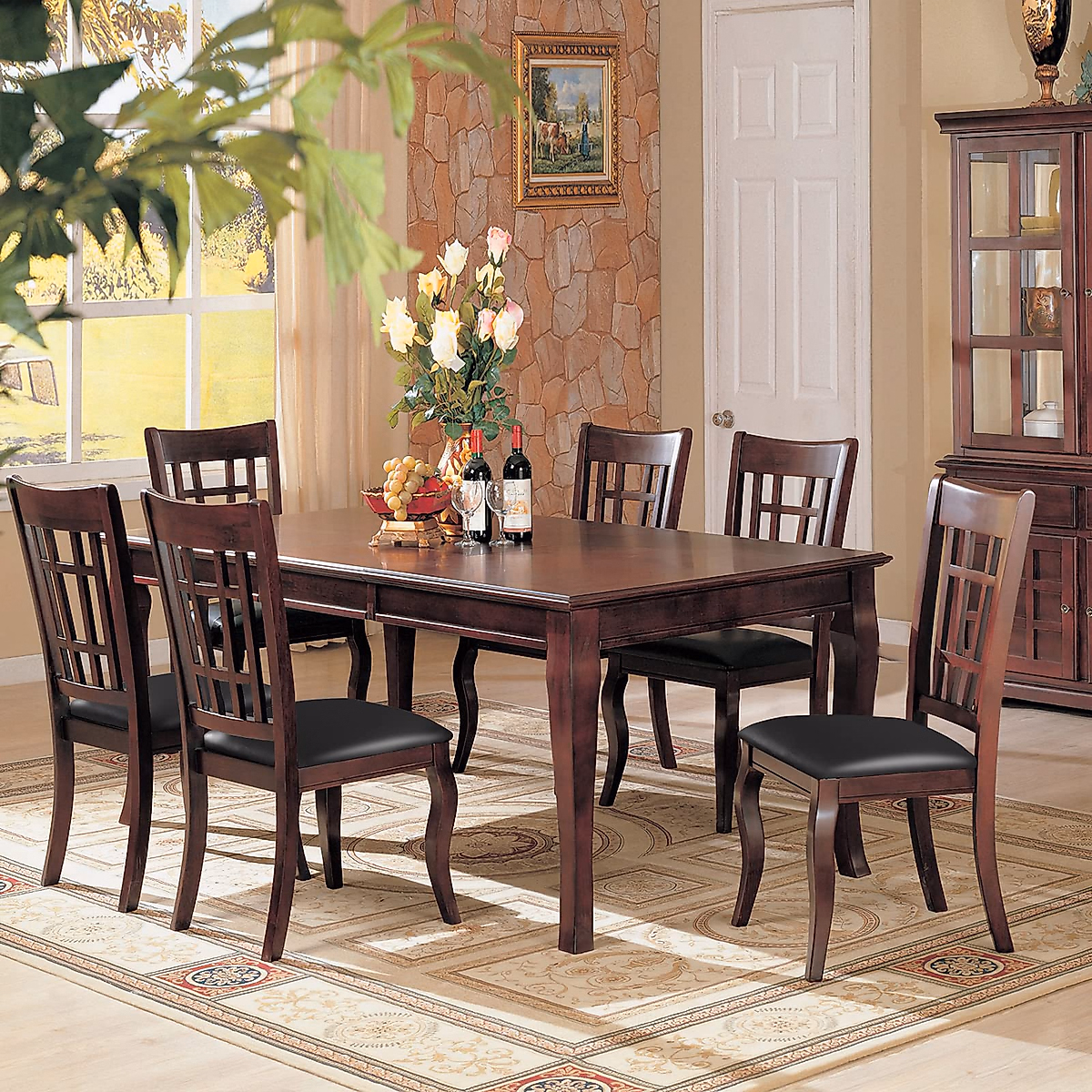 YISUN Chair Seat Covers Set of 6, Pu Leather Waterproof Dining Room Chair Covers, Stretch Chair Cover for Dining Room Chair Protector Slipcover for Kitchen, Hotel (Pu Black, 6)