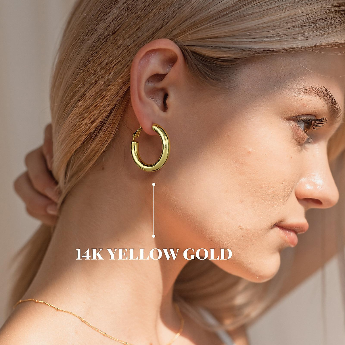 SHOWNII Chunky Gold Hoop Earrings, 14K Gold Plated Medium Chunky Tube Hoop Earrings for Women Lightweight Thick Hoops