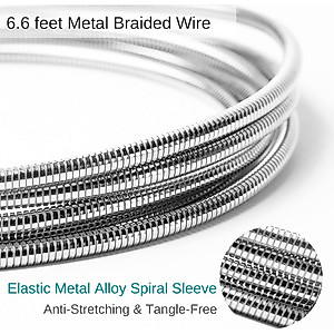 METZONIC Charger Cable [2 Pack, 6.6 Ft] Metal 304 Stainless Steel Braided USB Charging Cable High Speed Connector Data Sync Transfer Cord