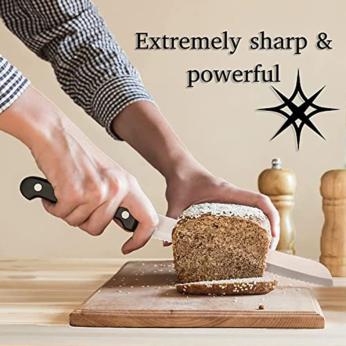 Moss & Stone Stainless Steel Serrated Knife Set | Premium Kitchen knives Set With High-Carbon Stainless Steel Blades And Wooden Block Set | Cutlery Knife Set, Kitchen Set. (14 Piece)