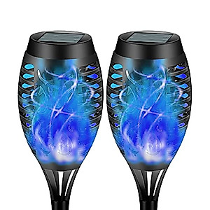 IYUTINA Outdoor Solar Lights for Yard, Mini Solar Torch Lights with Flickering Flame 12led Fire Torches Waterproof Landscape Christmas Decoration for Garden Patio Auto On/Off Dusk to Dawn (2 Pack)