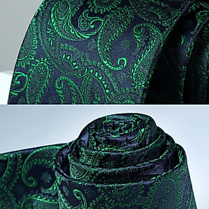 HISDERN Green Ties for Men Paisley Mens Tie Pocket Square Woven Classic Floral Tie Handkerchief Set Tuxedo Wedding Formal Necktie Emerald Forest Green