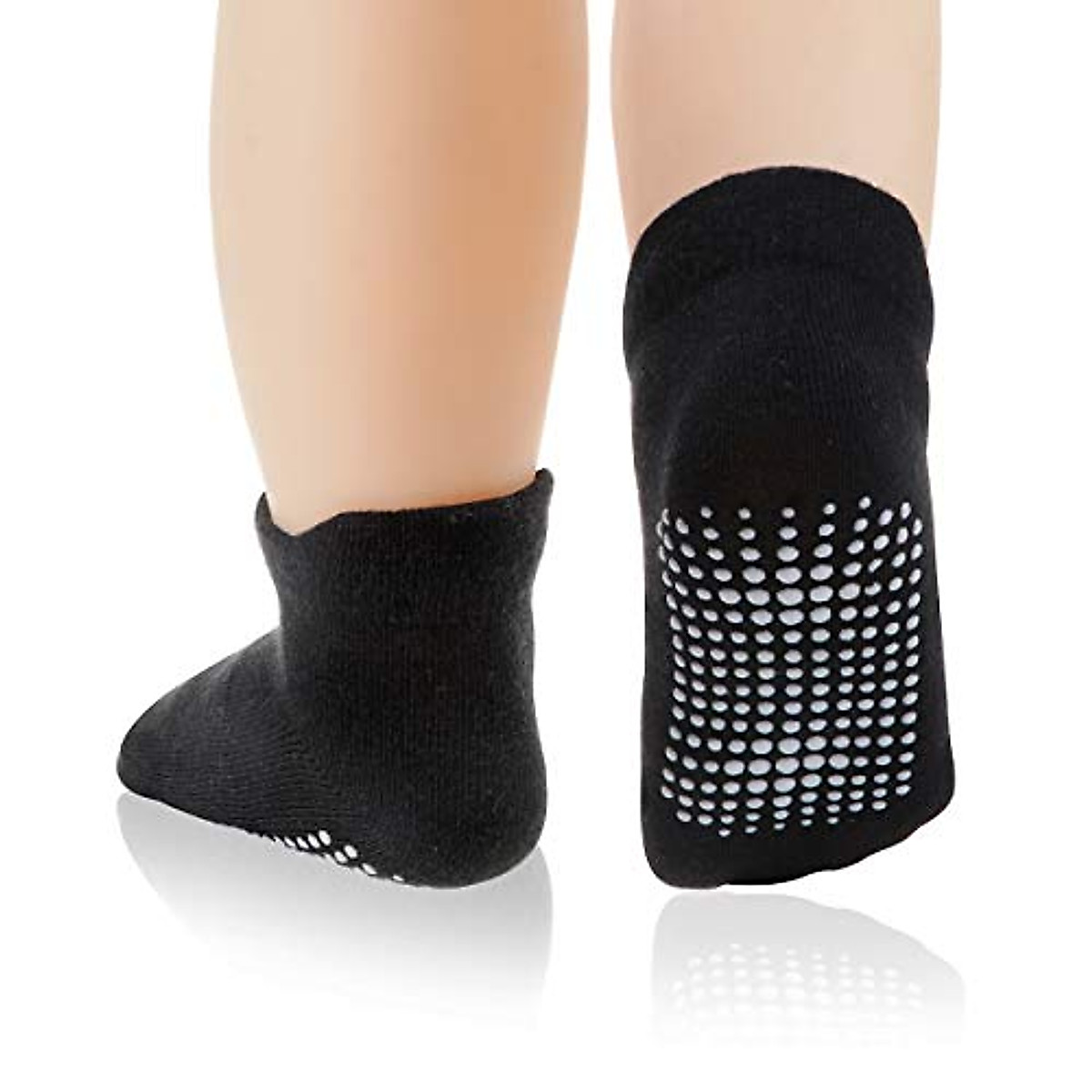 Tenpluszero 12 Pairs Anti Slip Baby Ankle Socks with Non Skid Grips for Toddler Kids Boys Girls (12Pairs - Black,White,Grey, 18-36 Mouths)