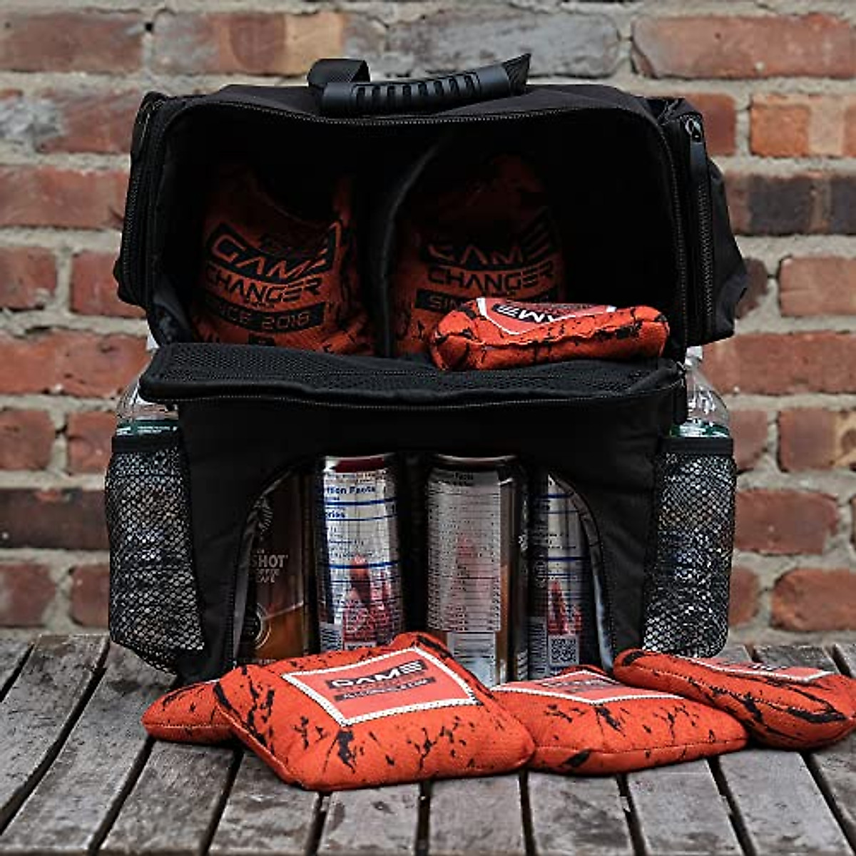 Cornhole Cooler Backpack, Holds up to 2 Sets (8 Bags), Bottle Opener, Cooler Holds up to 12 cans, Extra Compartments for Phone, Storage