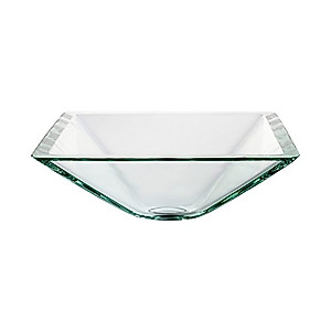 Kraus GVS-901-19mm-SN Aquamarine Square Clear Glass Vessel Bathroom Sink with PU-MR Satin Nickel
