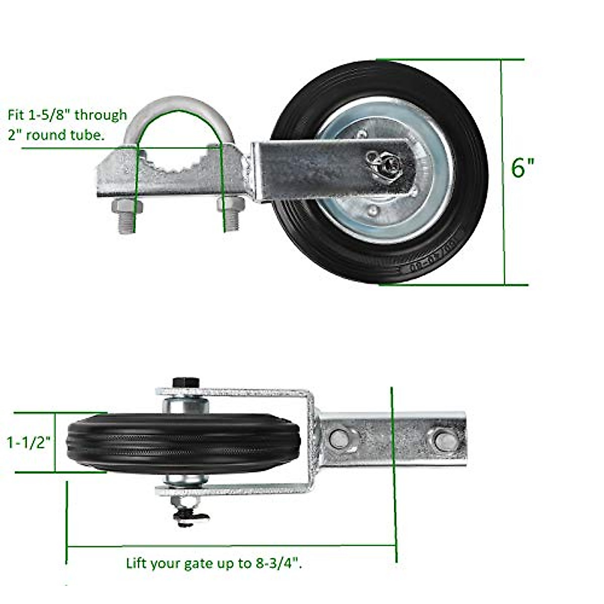 Mofeez Gate Wheel for Metal Swing Gate with 1-5/8" Thru 2" Gate Frames, Gate Support Wheel for Chain Link Fence, Prevent Gate from Dragging