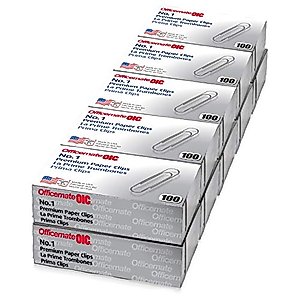 Officemate Premium #1 Paper Clips, 1,000 Paper Clips (10 Boxes of 100 Each) (99916) , Silver